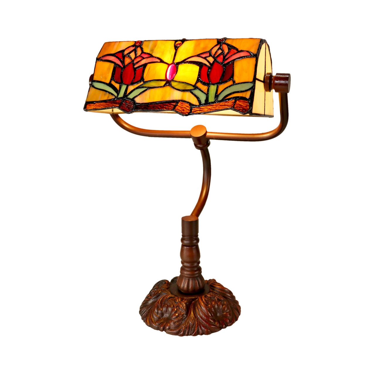 Red Tulip Tiffany Bankers Lamp - Zest Lighting