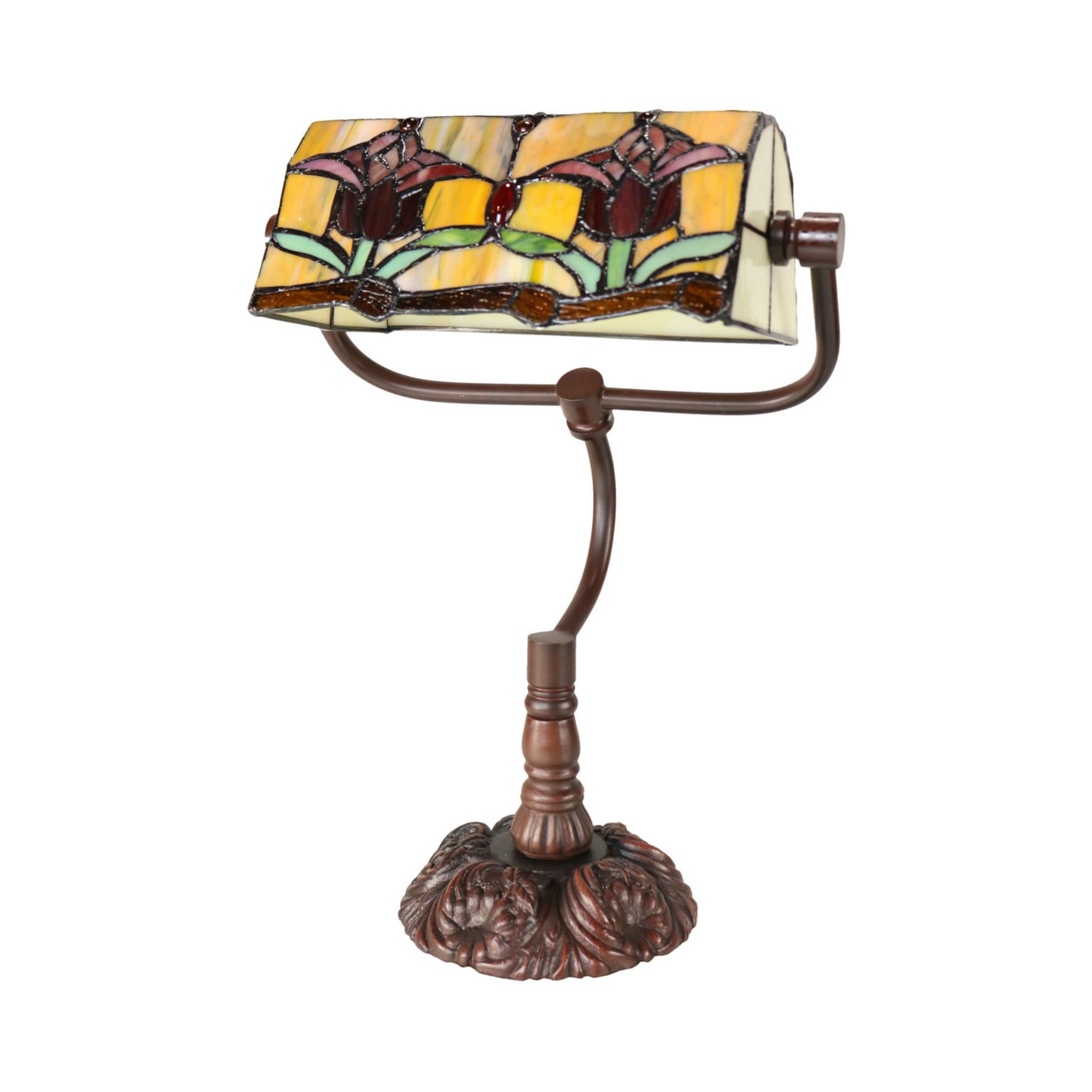 Red Tulip Tiffany Bankers Lamp - Zest Lighting