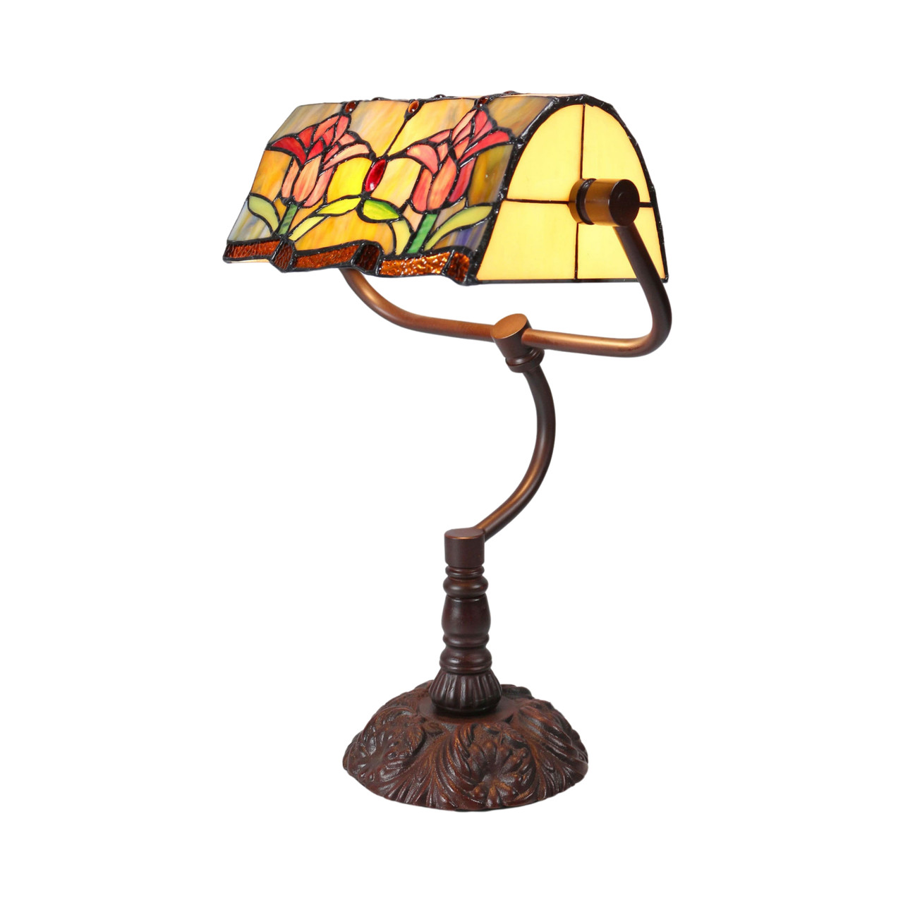 Red Tulip Tiffany Bankers Lamp - Zest Lighting