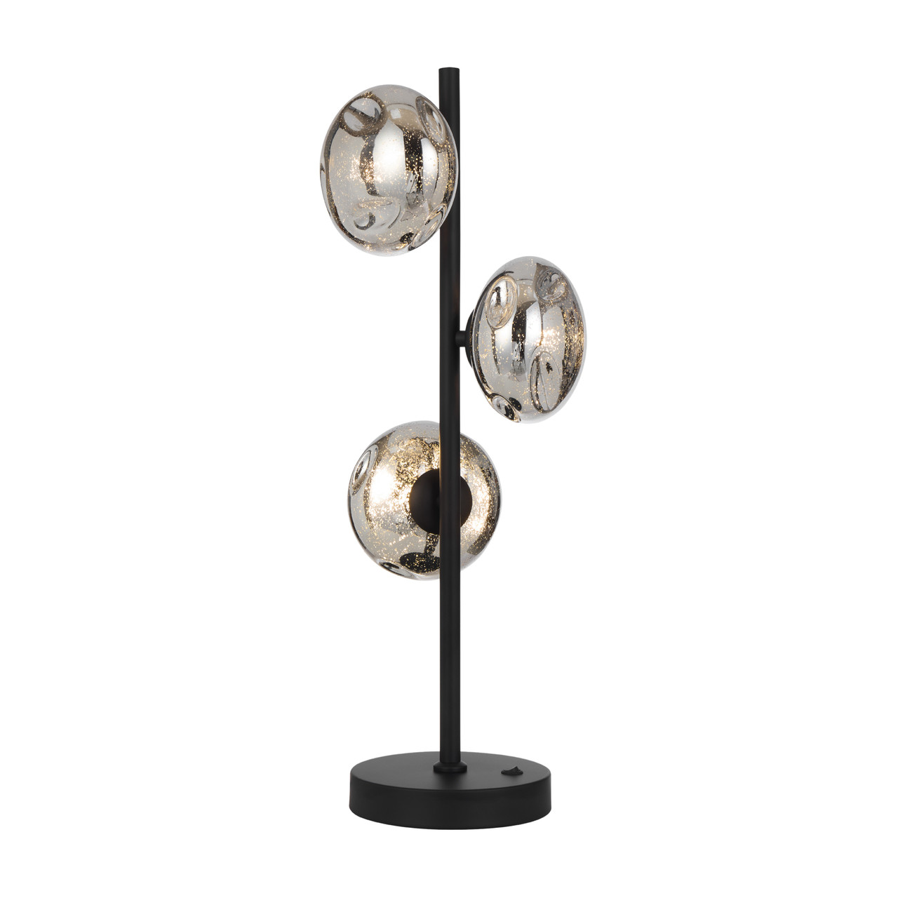 Varlin 3 Light Matt Black Mirror Glass Table Lamp - Zest Lighting
