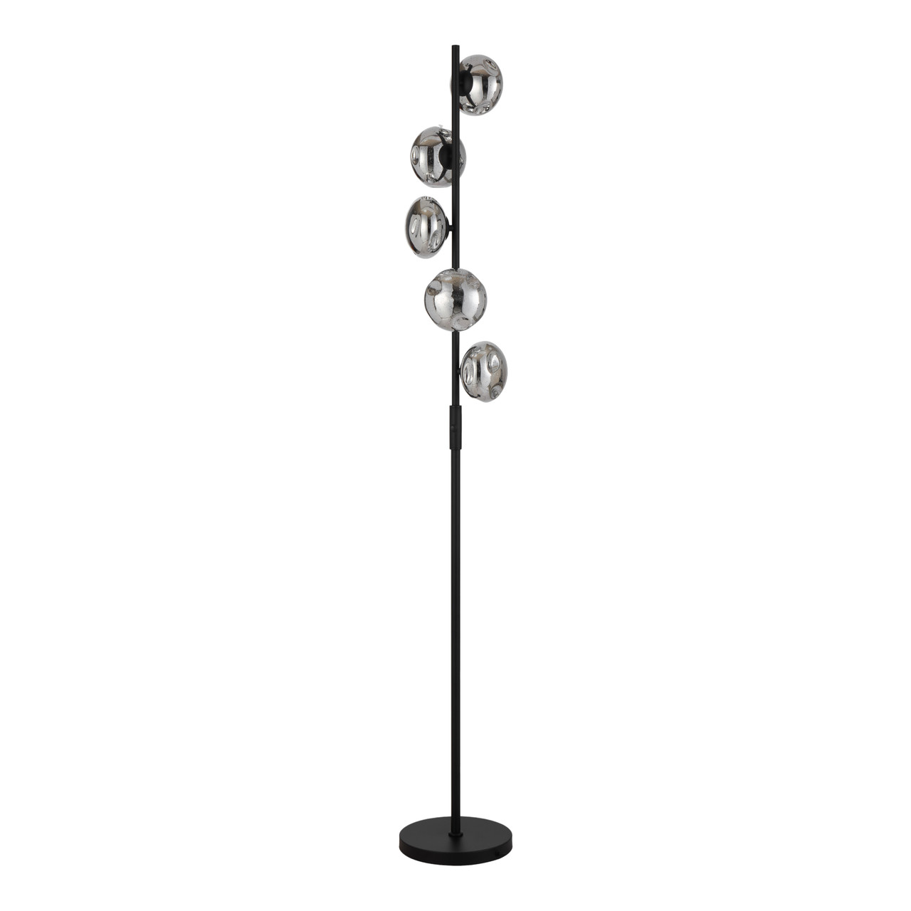 Varlin 5 Light Matt Black Mirror Glass Floor Lamp - Zest Lighting