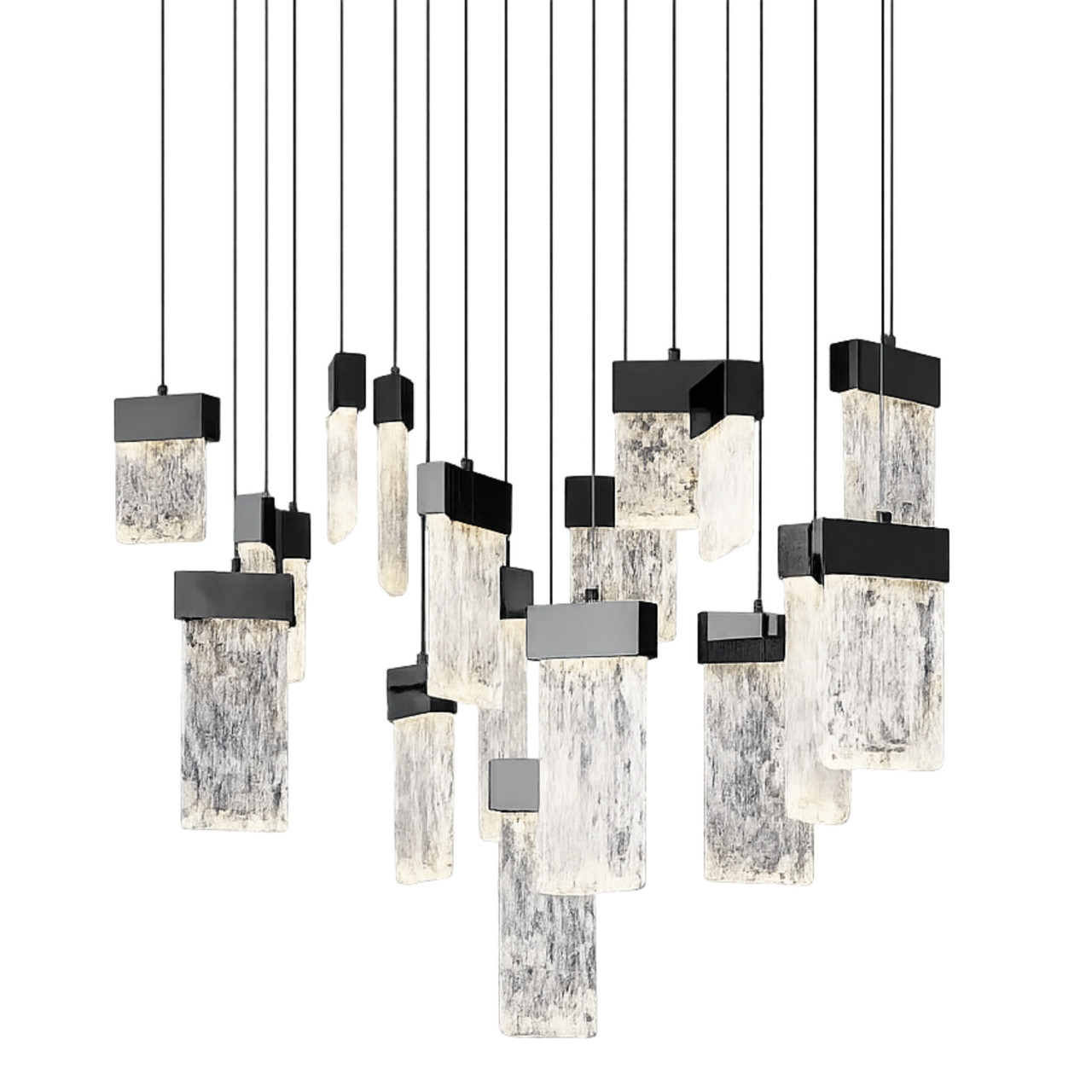 Roan 18 Light Textured Rectangular Glass Black Pendant - Zest Lighting