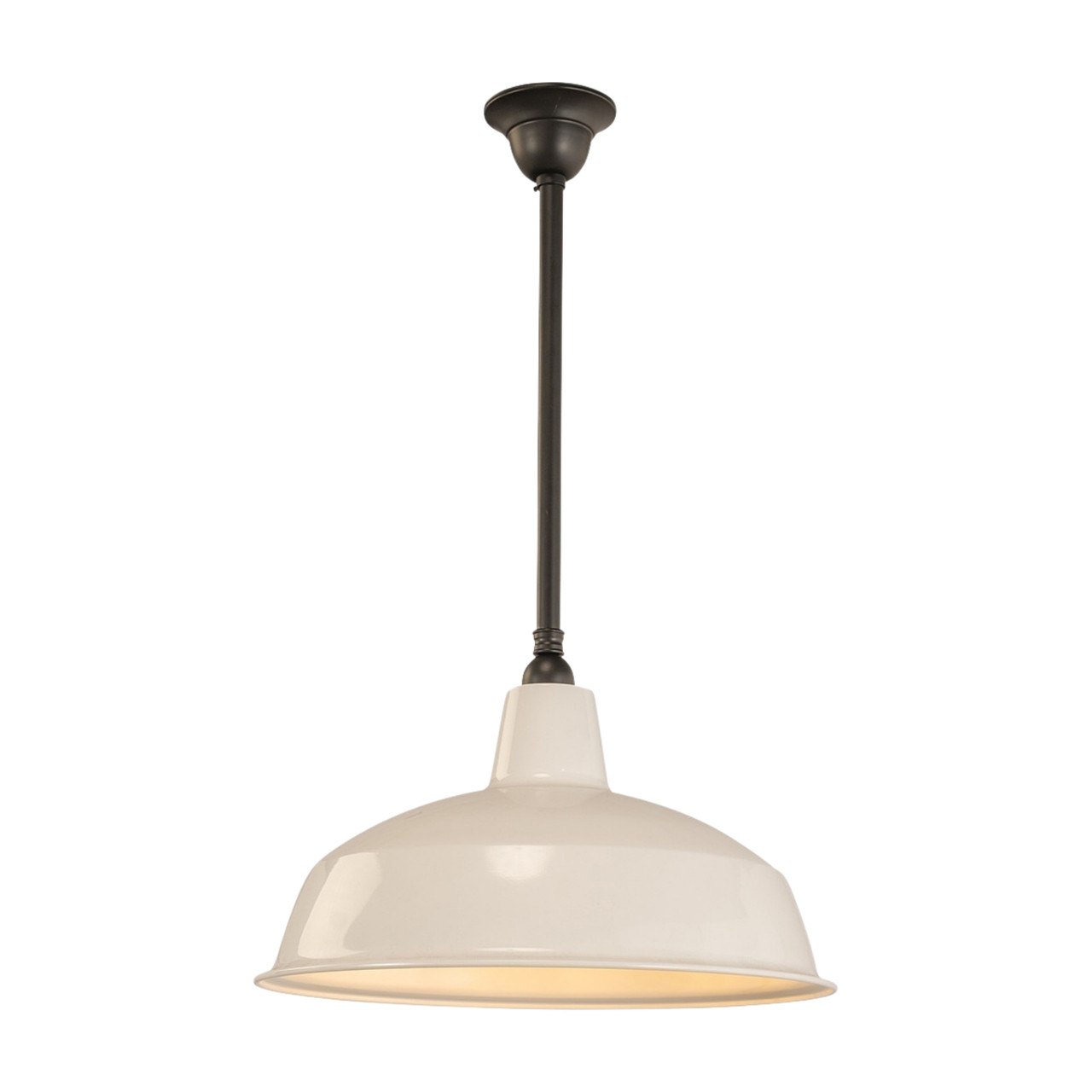 Warehouse Patina Metal White Dome Rod Pendant - Zest Lighting