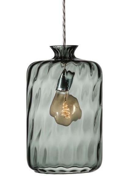 Pillar Cylindrical Smoke Grey and Silver Dimpled Glass Pendant Light ...