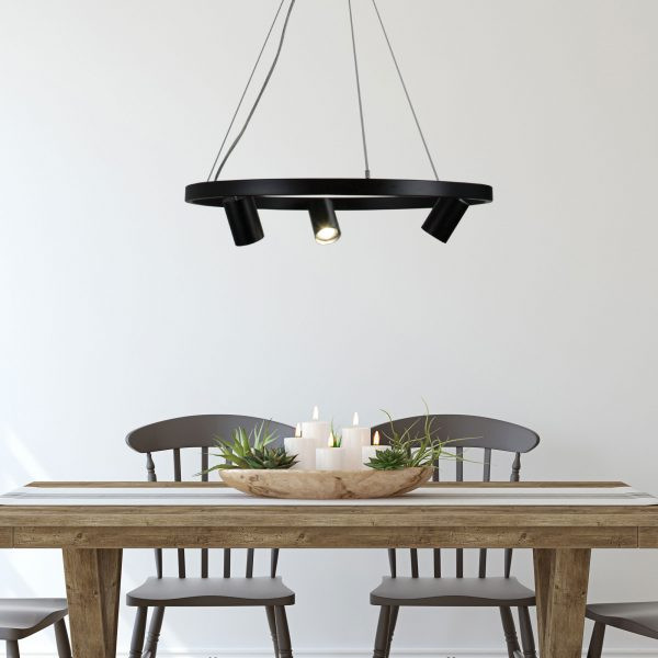 Reed Black Ring with 3 Spot Heads Pendant Light - Zest Lighting
