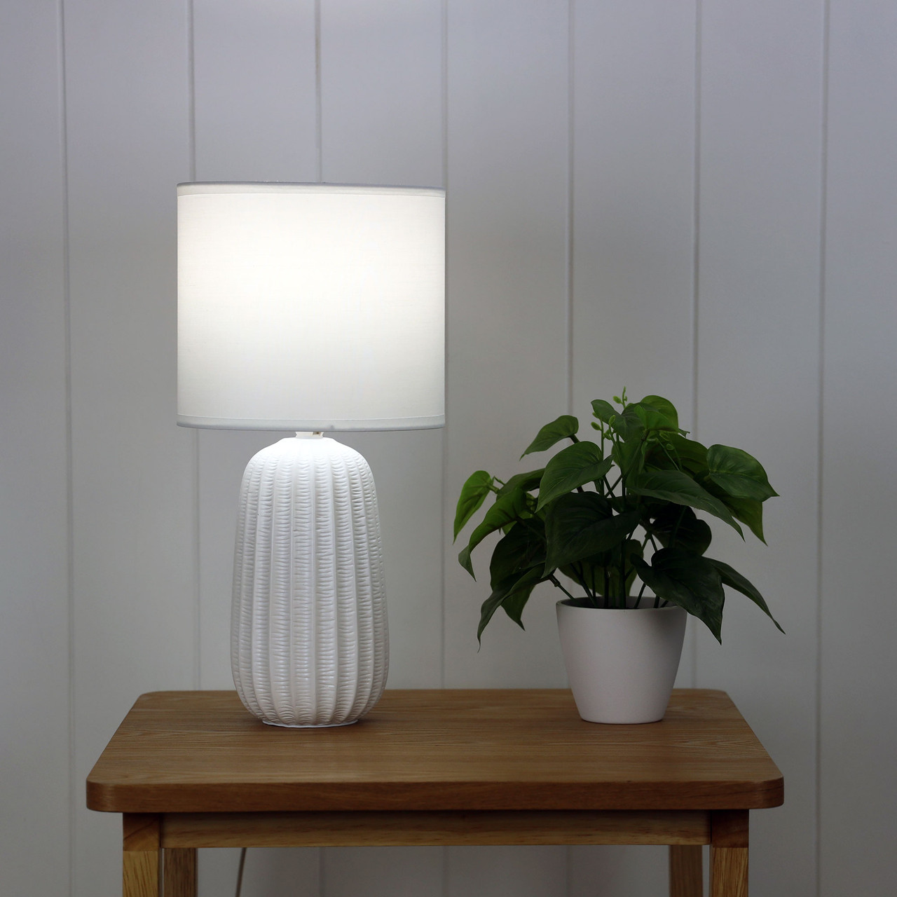 Veronica Bright Ivory Textured Ceramic Bedside Table Lamp - Zest Lighting