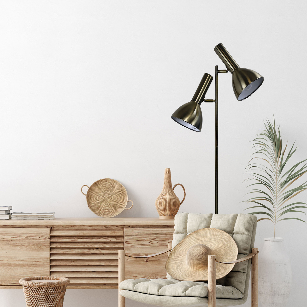 Verna Brass Twin Light Mid Century Floor Lamp - Zest Lighting