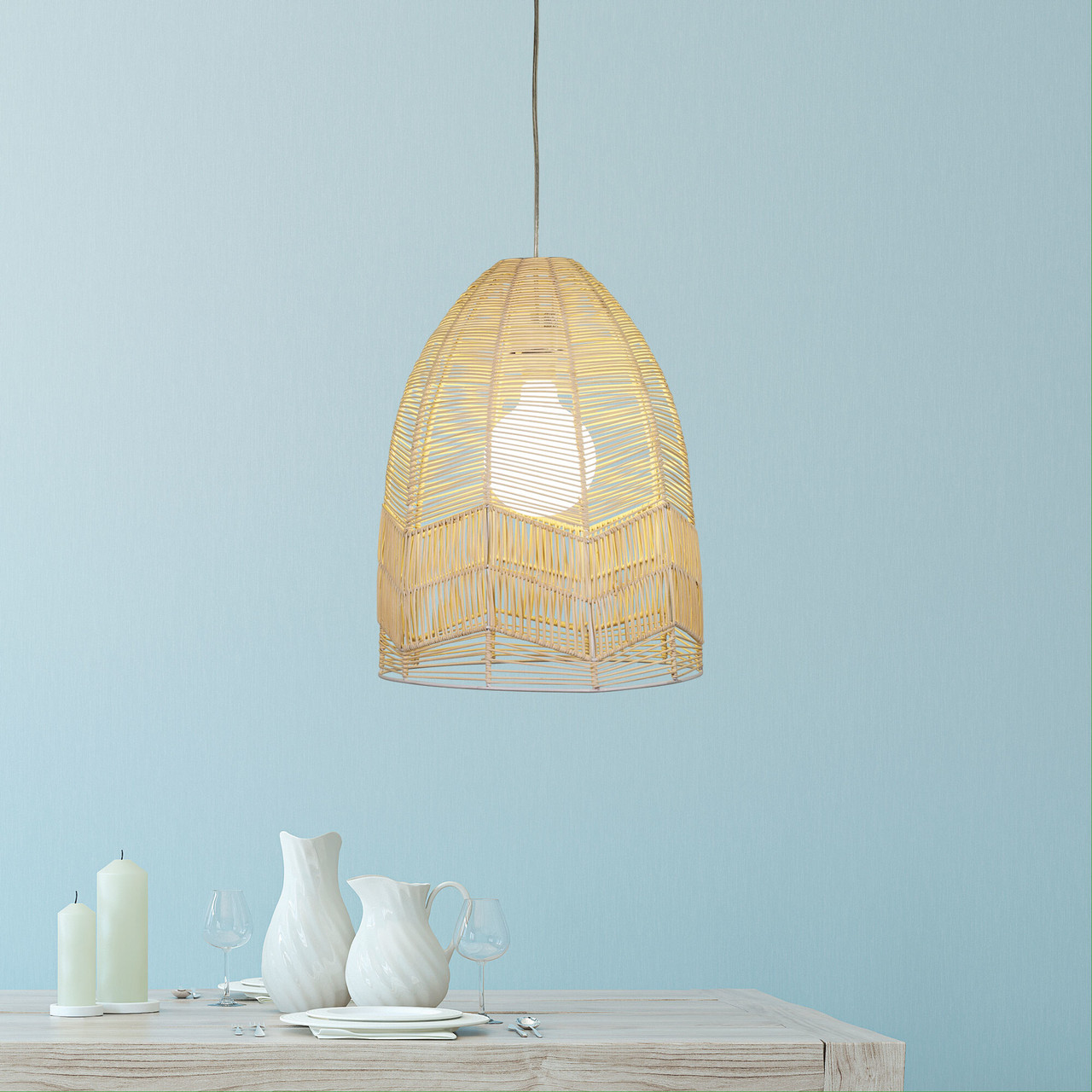 Shari Natural Hand-Painted DIY Rattan Bell Pendant - Zest Lighting