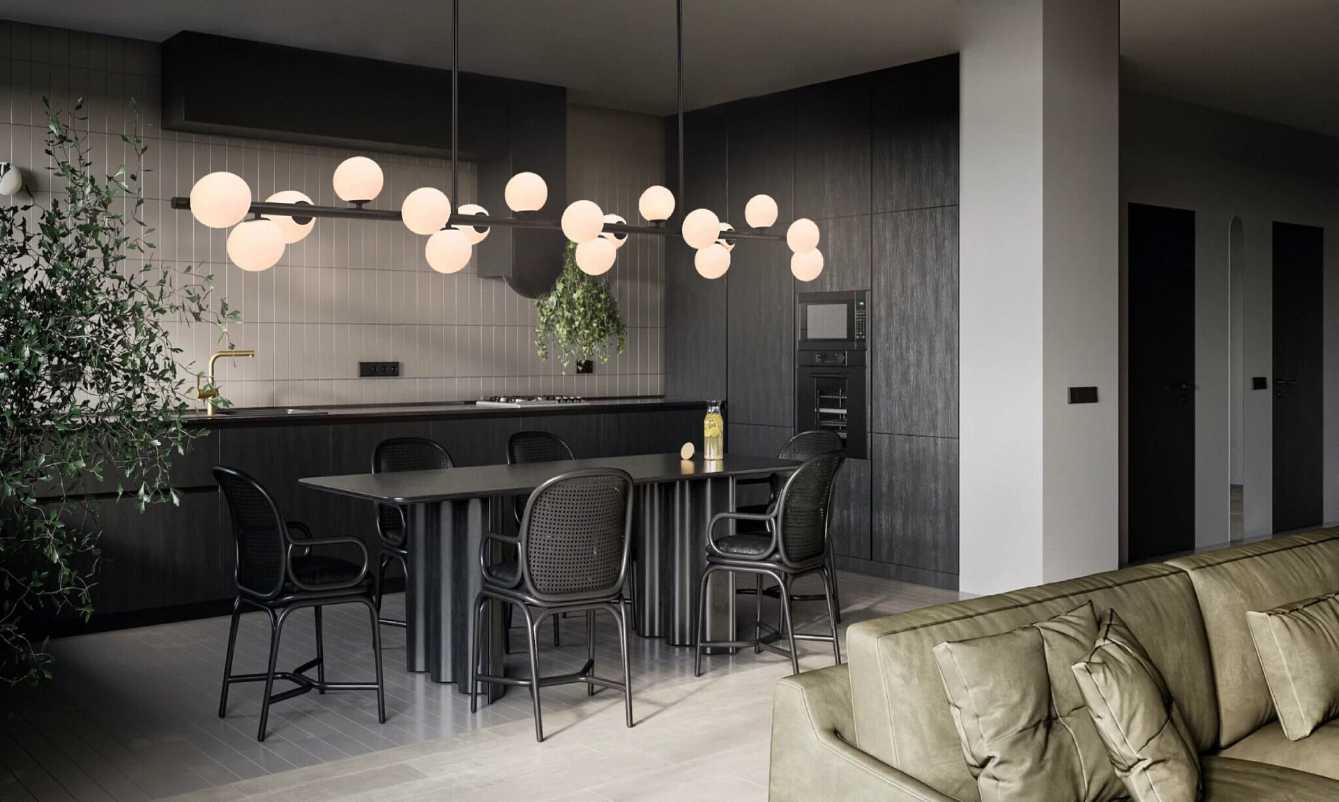 Morgan 18 Light Black Opal Linear Pendant Chandelier