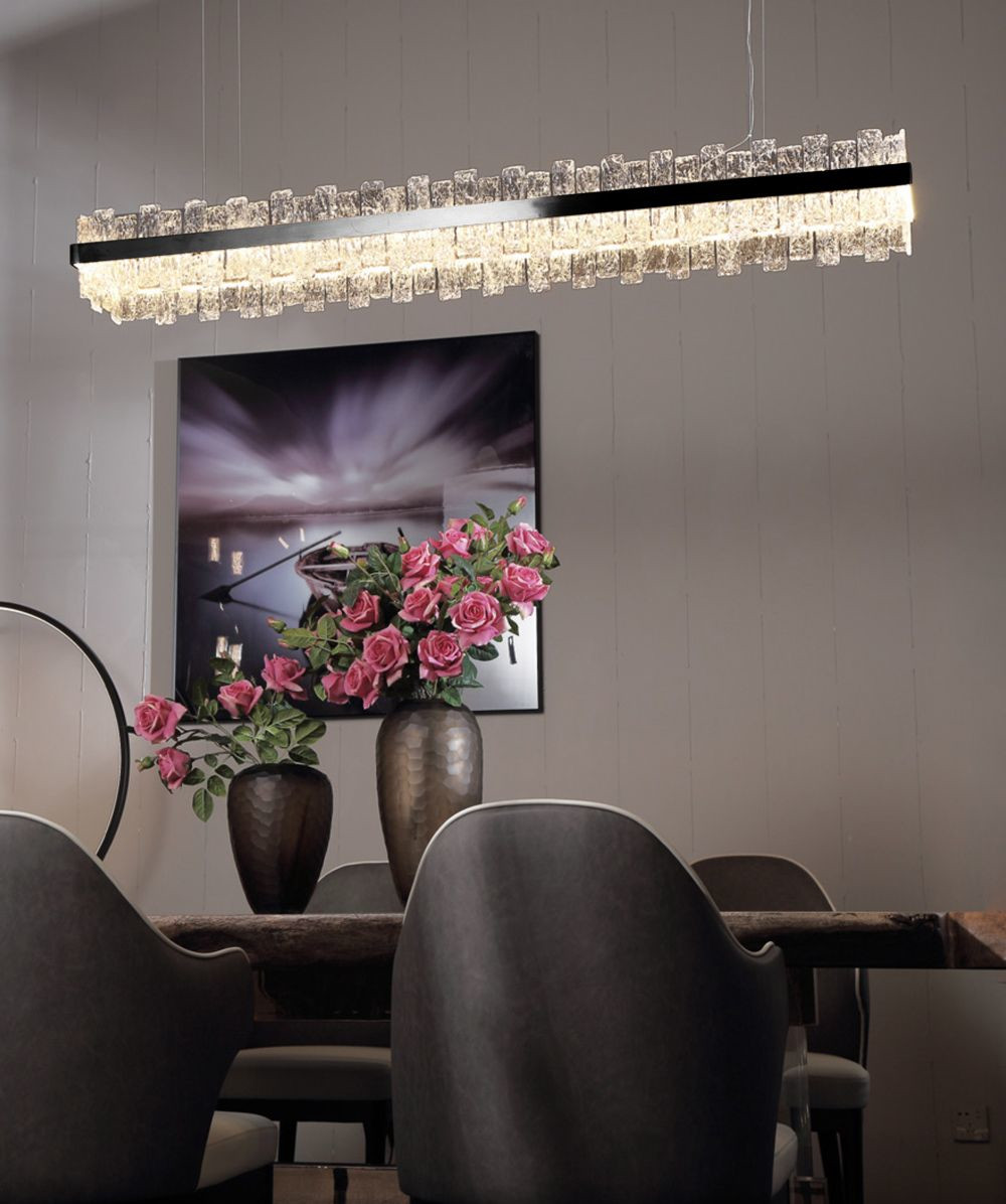 Saw Black Rectangular Bar LED Glass Pendant - Zest Lighting