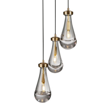 Raindrop Antique Brass Clear Glass Trio Pendant Light - Zest Lighting