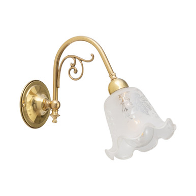 Victoriana Etched Flower Glass Solo Wall Light - Brass - Zest Lighting