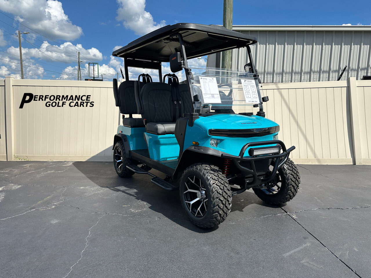 Denago EV Rover XL 4 Passenger Aqua Lifted Golf Cart - Performance Golf ...