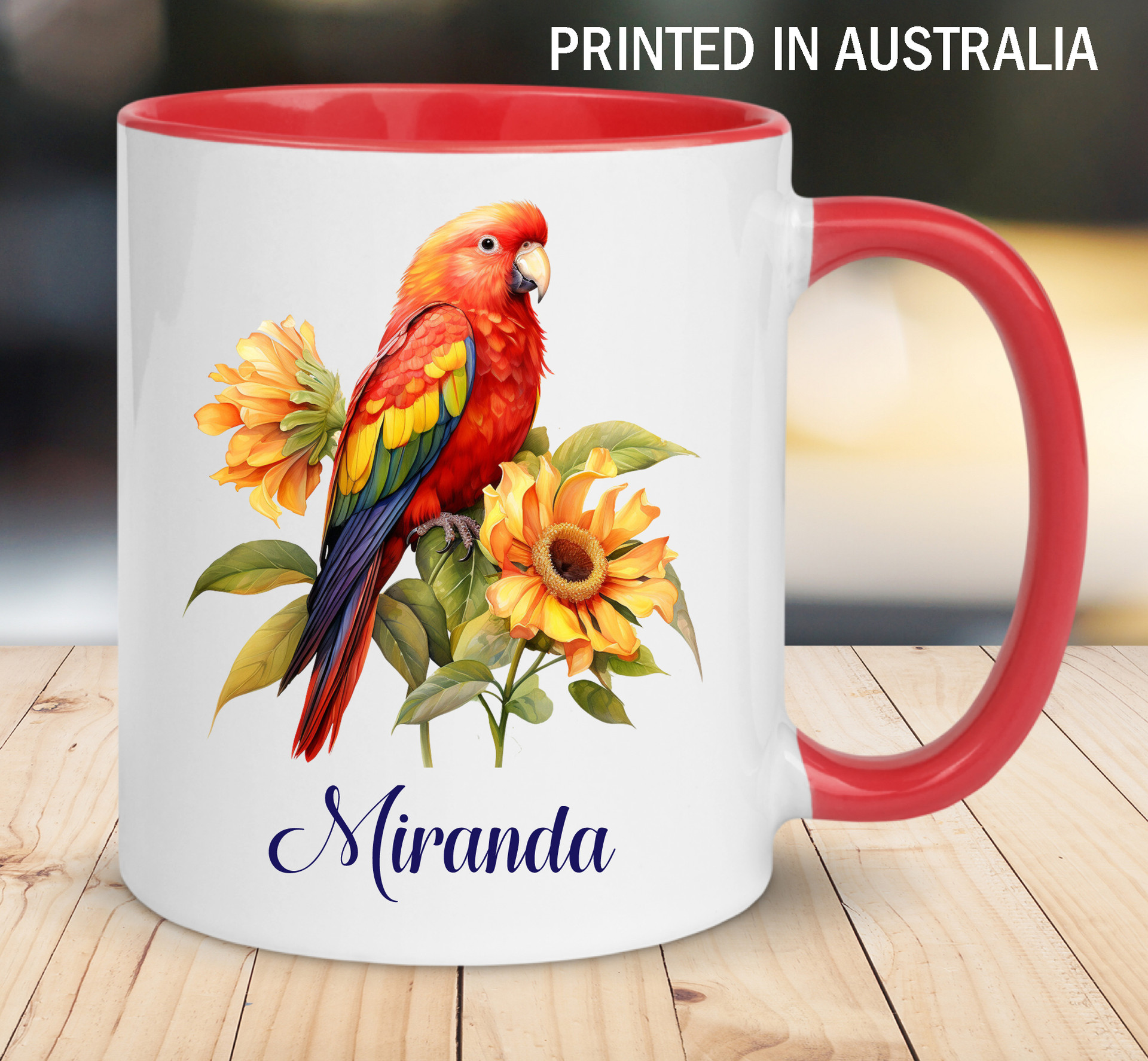 Personalised Coloured Parrot Bird Name Mug