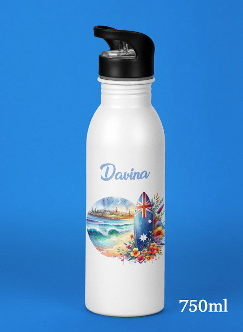 Personalised Aussie Beach Surfboard Large 750ml Water Bottle