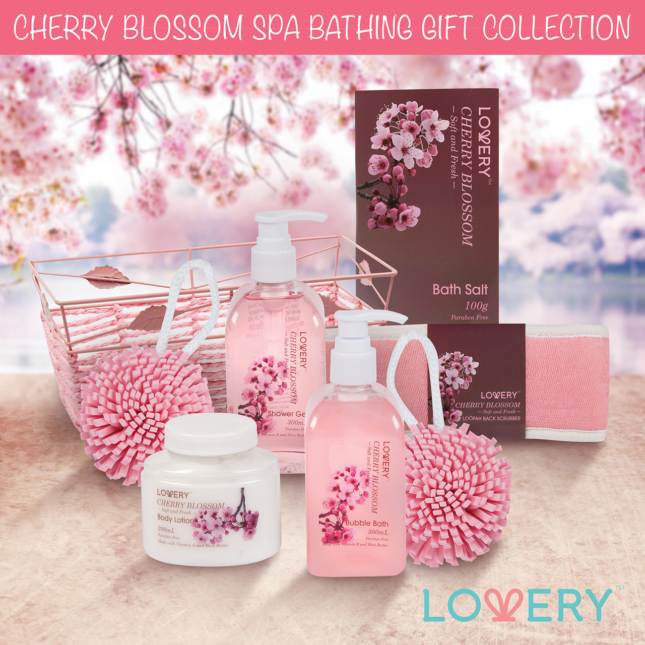 Lovery - Lovery Home Spa Gift Basket In Cherry Blossom Fragrance - Bath ...