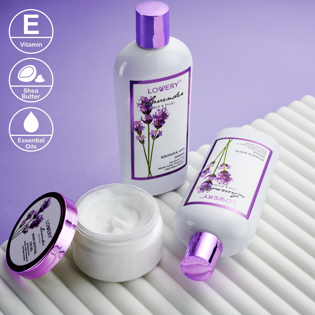 Lovery - Lavender Body Care Gift Set, Handmade Self Care Kit, 15 Piece ...