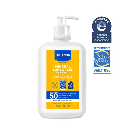 Mustela - SPF 50 Mineral Sunscreen Face + Body Lotion Family Size 11 oz ...