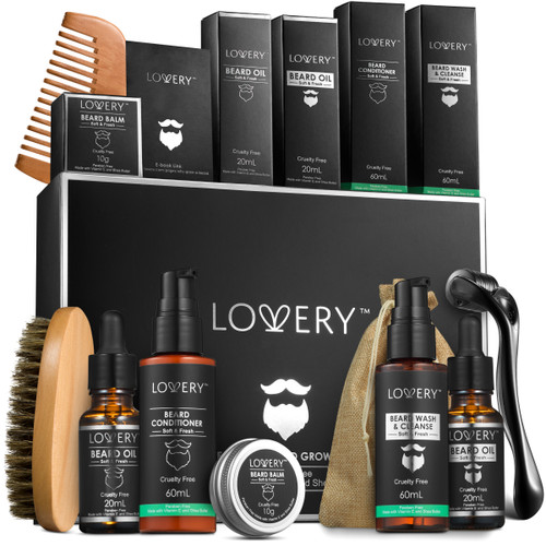 Lovery - Men's 12-Pc. Beard Grooming & Growth Kit, Beard Trimming Gift ...
