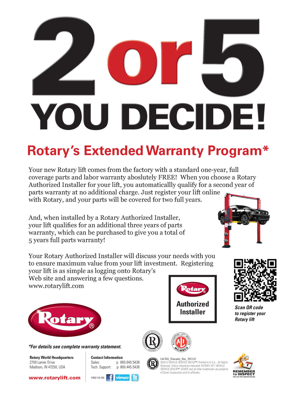 SPO12 - Rotary 2 Post Lift - 12,000lbs. Capacity