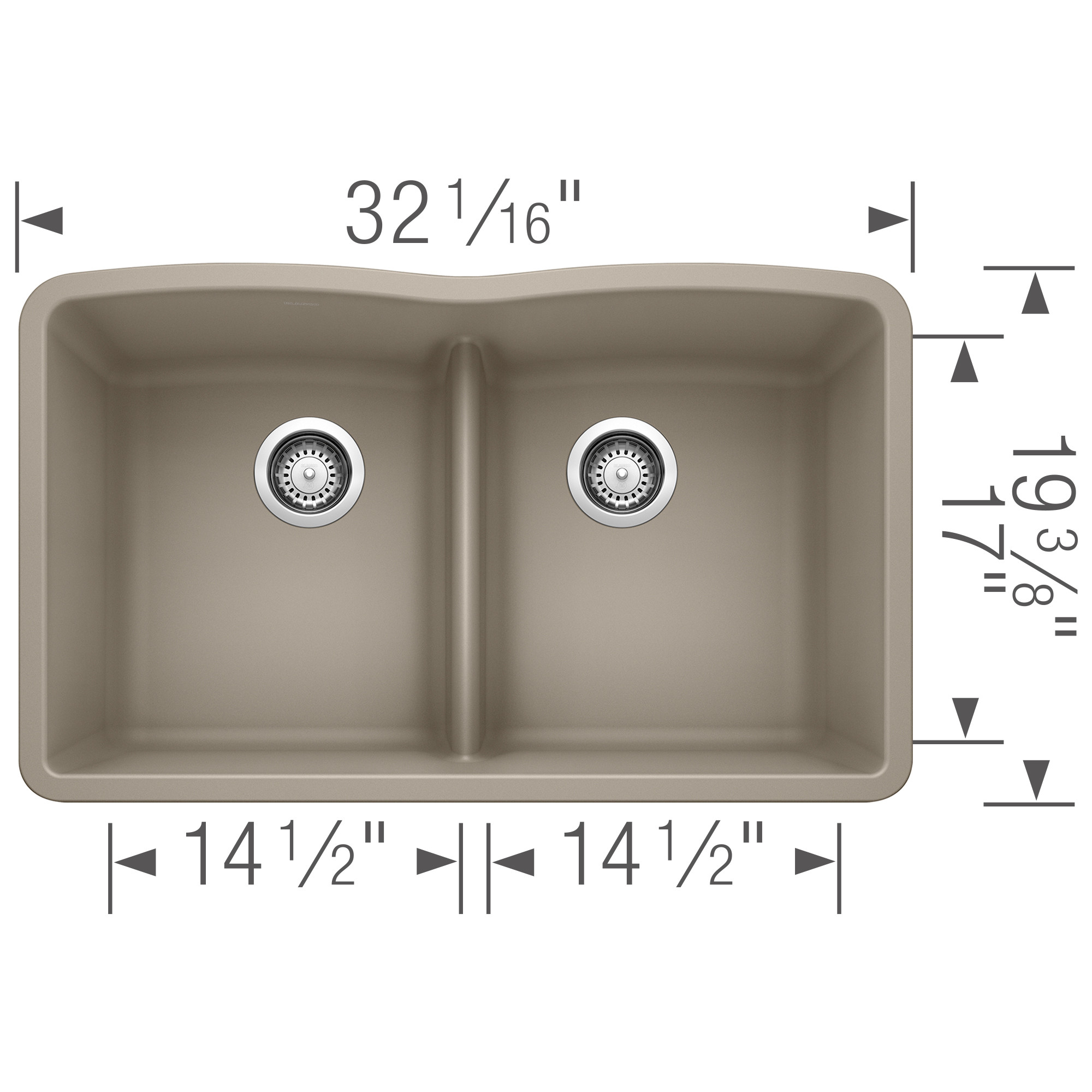 Blanco 442072 Diamond Equal Double Low Divide Undermount: Truffle