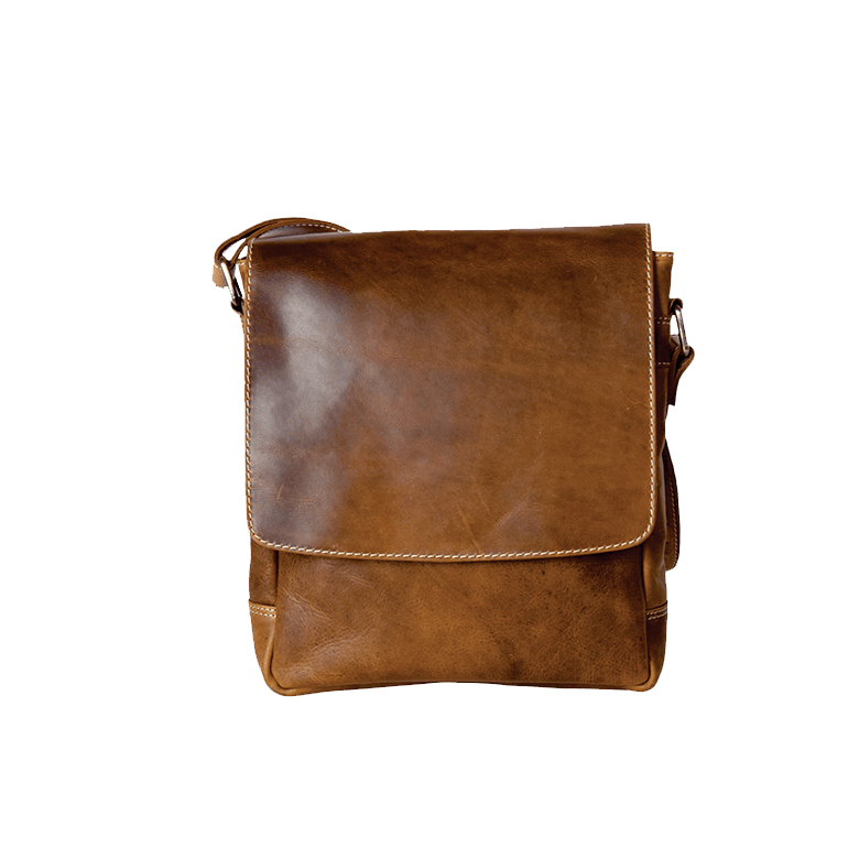 Rugged Earth Leather Bag with Front Flap - Brown
