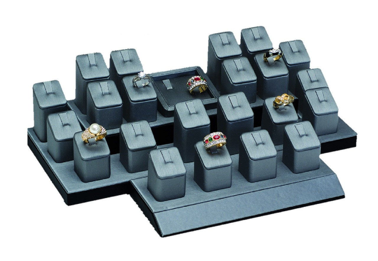 Steel Grey Leatherette 24 Ring Jewelry display with risers - 888 ...