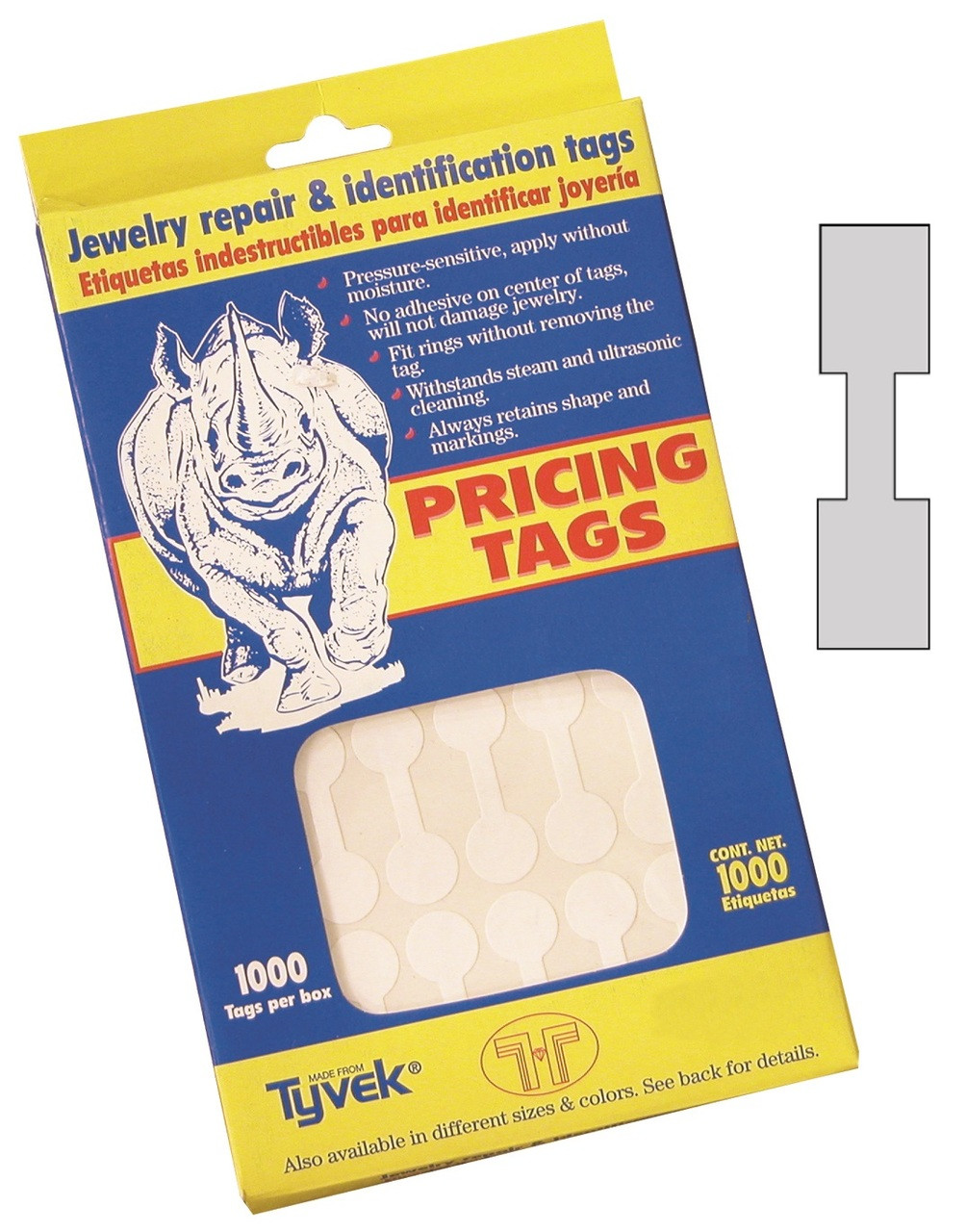 Rectangle Silver Dumbell Adhesive Tear-Proof Tags (1000pcs/Box) - 888 ...