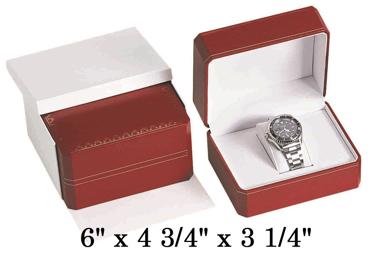 Red Premium Watch Classic Leatherette Box - 888 Display USA, Inc.