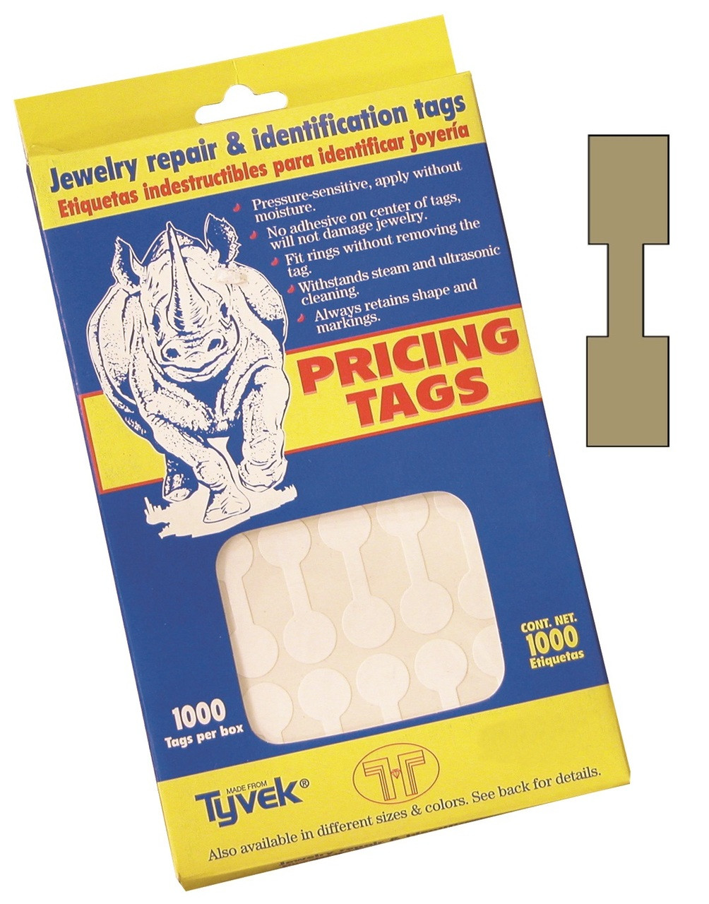 Rectangle Gold Dumbell Adhesive Tear-Proof Tags (1000pcs/Box) - 888 ...