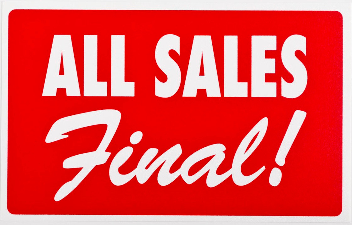 Plastic "ALL SALES Final!" Store Message Sign 11"W x 7"L - 888 Display ...