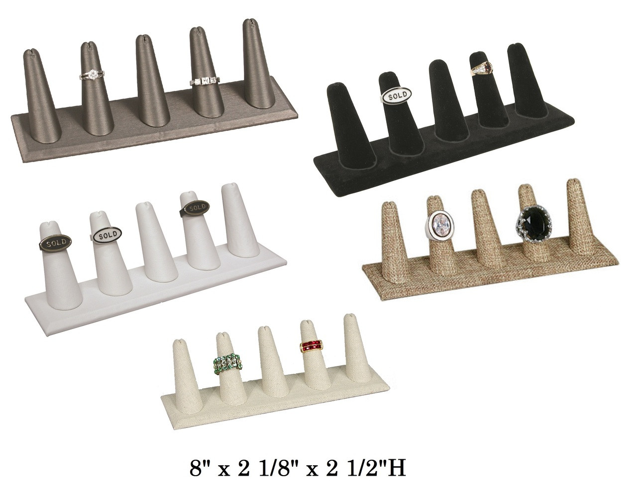 White Faux Leather 5-Ring Tall Finger Jewelry Display - 888 Display USA ...