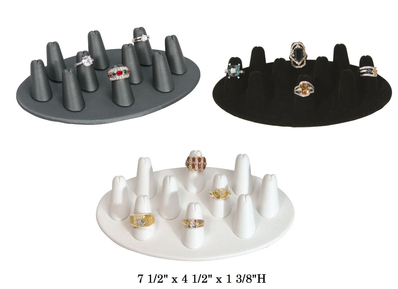 White Faux Leather 10-Ring Display with Oval Base Jewelry Display - 888 ...
