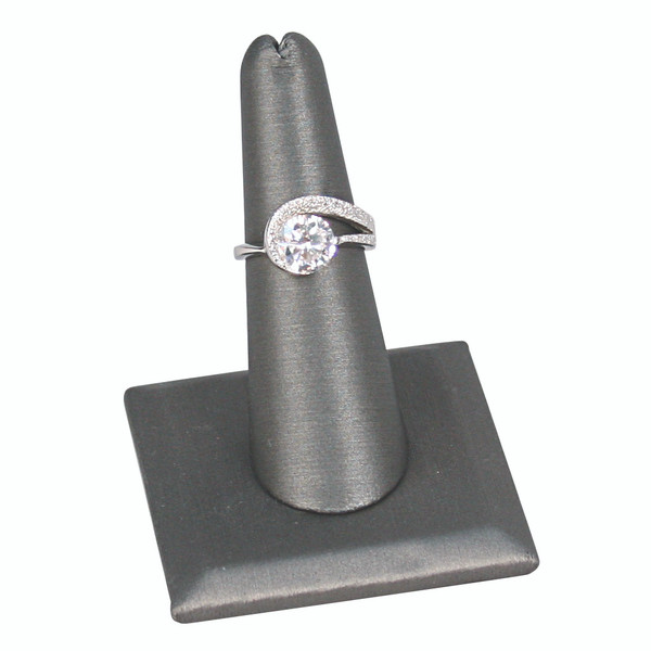Single Tall Steel Grey Faux Leather Ring Stand with Semi-Circle Base ...