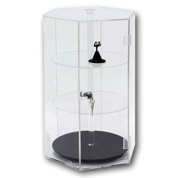 Hexagon revolving case with 3 rotating shelves - 888 Display USA, Inc.