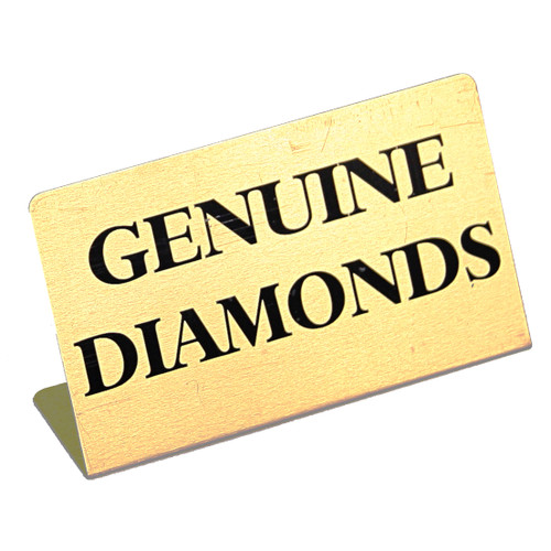 Large Metal "Genuine Diamonds" Print Showcase/Showroom Sign - 3 1/2" x ...