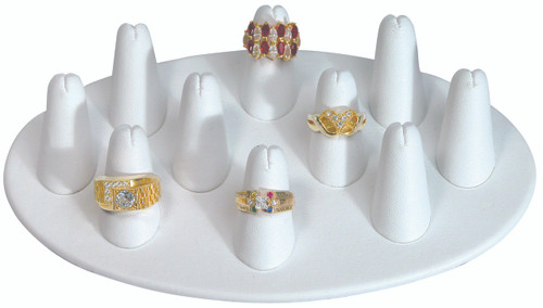 White Faux Leather 10-Ring Display with Oval Base Jewelry Display - 888 ...