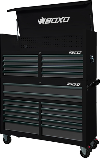 BOXO 53" 20 Drawer Toolbox Stack with Drawer Trim Pack - Black Body ...