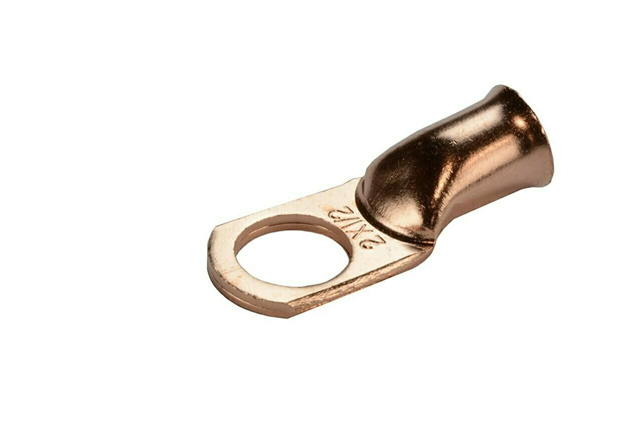 Bare Copper Ring Terminal - 2 AWG, 1/2" Hole (50 Pack)