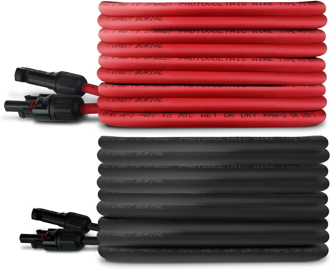 8 AWG Solar Panel Extension - 1 Pair 100 ft Black/Red - TEMCo Industrial
