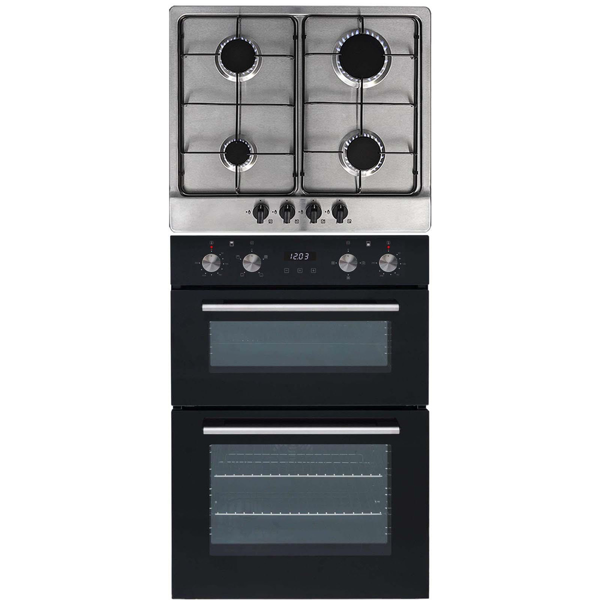 SIA Built In Double Electric Fan Oven & Stainless Steel 60cm 4 Burner ...
