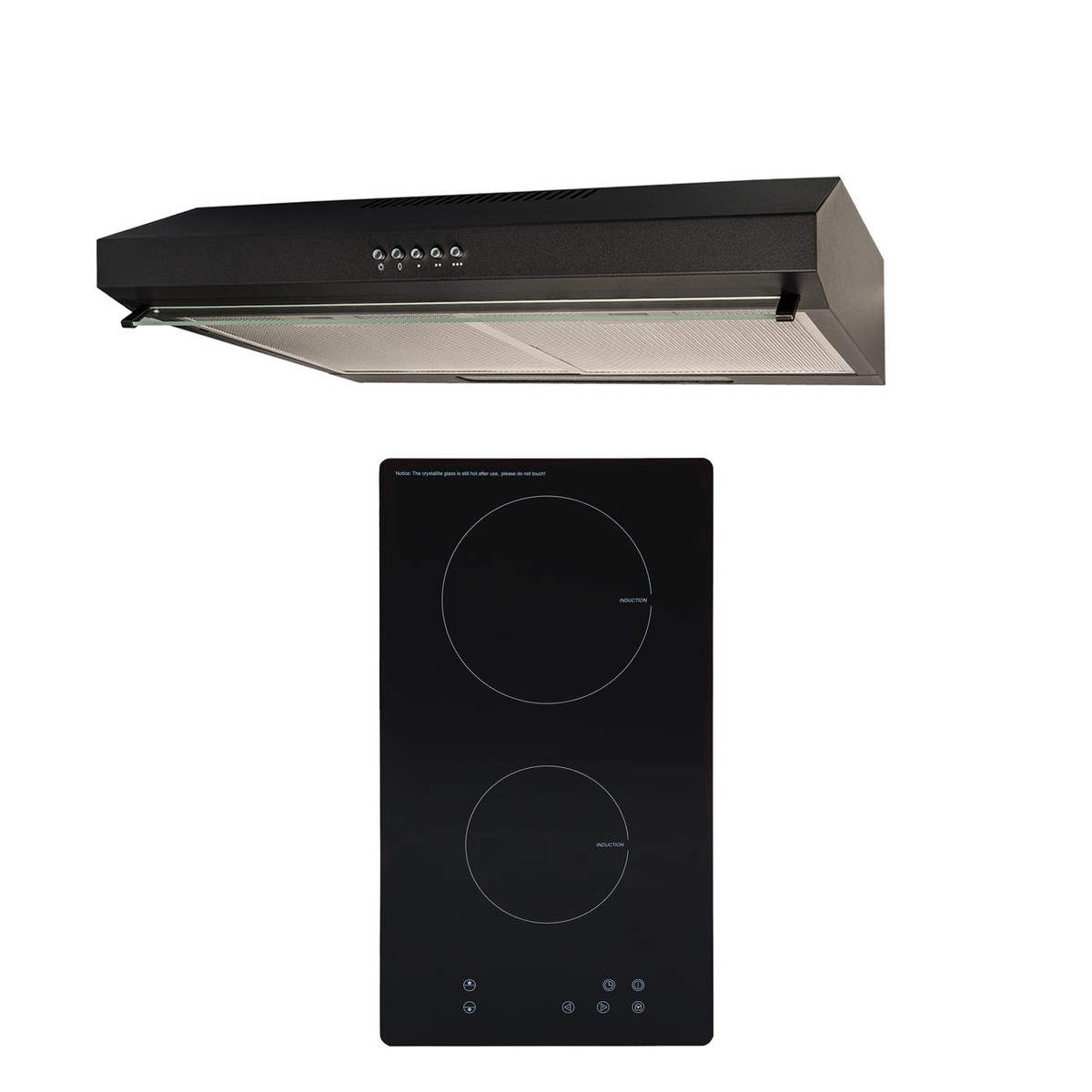 SIA 30cm Black 2 Zone Electric Domino Induction Hob & 50cm Visor Cooker ...