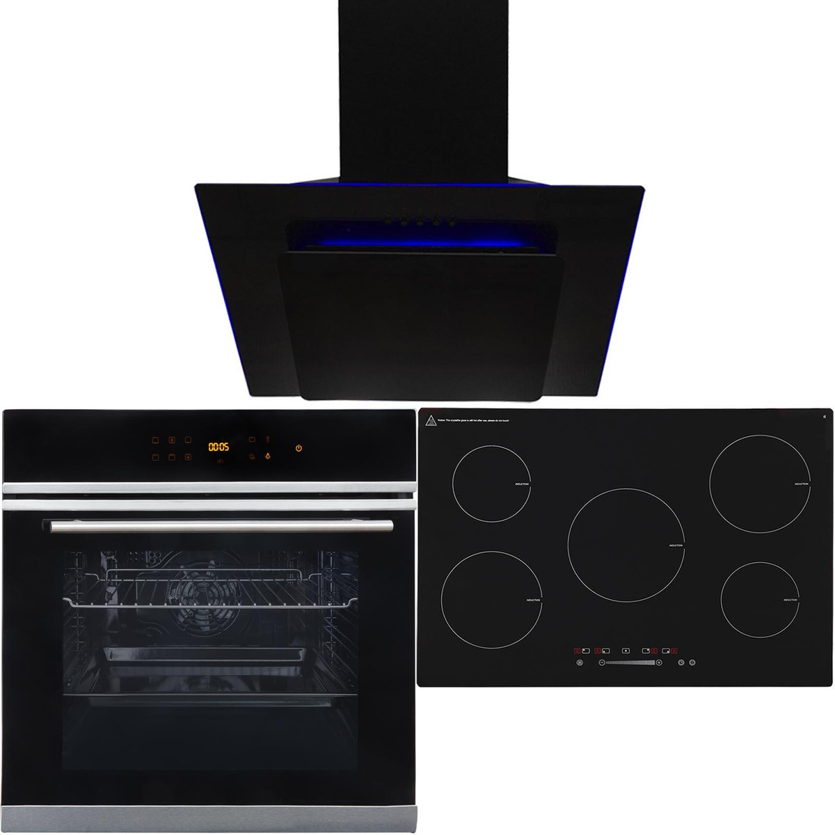 Black 10 Function True Fan Single Oven, 5 Zone Induction Hob & Angled ...