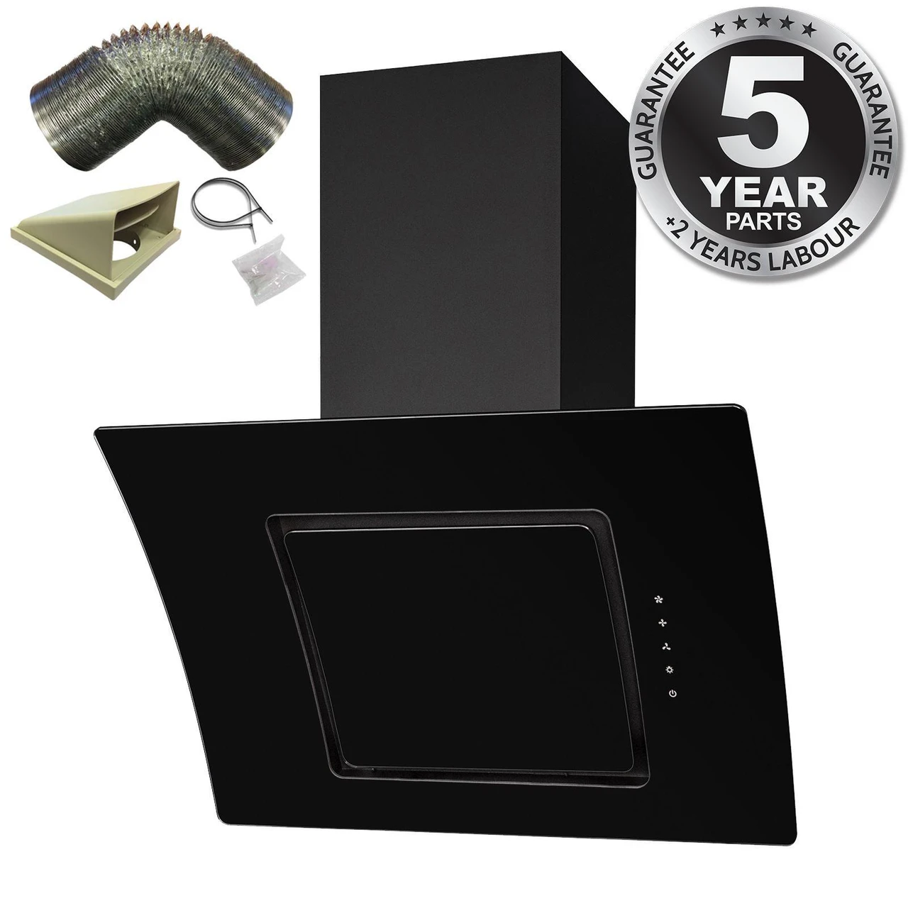 SIA 70cm Black Touch Control Angled Curved Glass Cooker Hood And 3m ...