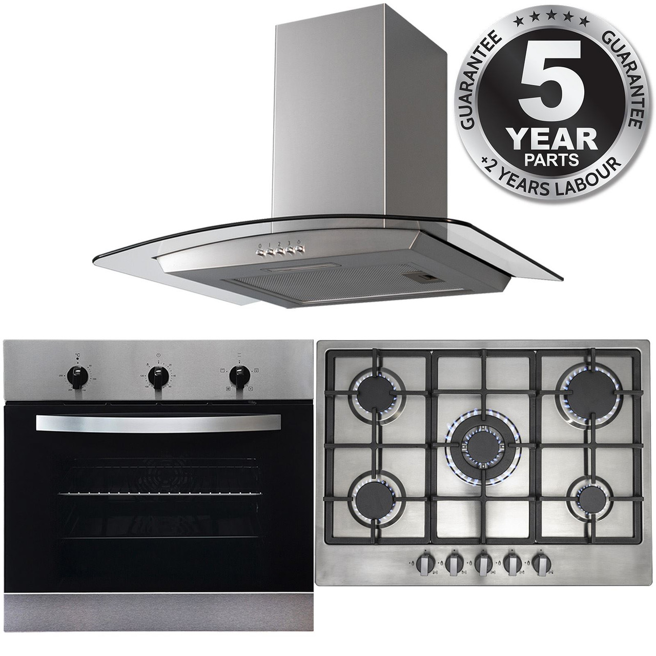 SIA 60cm Stainless Steel Fan Oven, 70cm 5 Burner Gas Hob And Curved ...