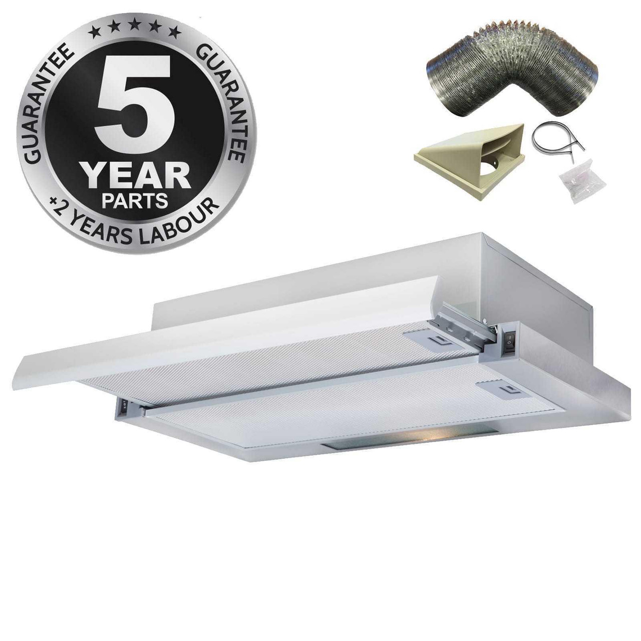 SIA TSH60SS 60cm Stainless Steel Telescopic Integrated Cooker Hood & 1m ...