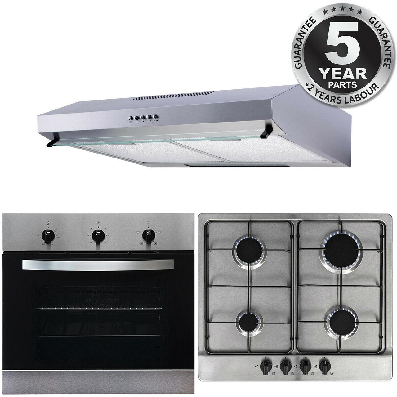 SIA 60cm Electric Fan Oven, Stainless Steel 4 Burner Gas Hob & Cooker ...