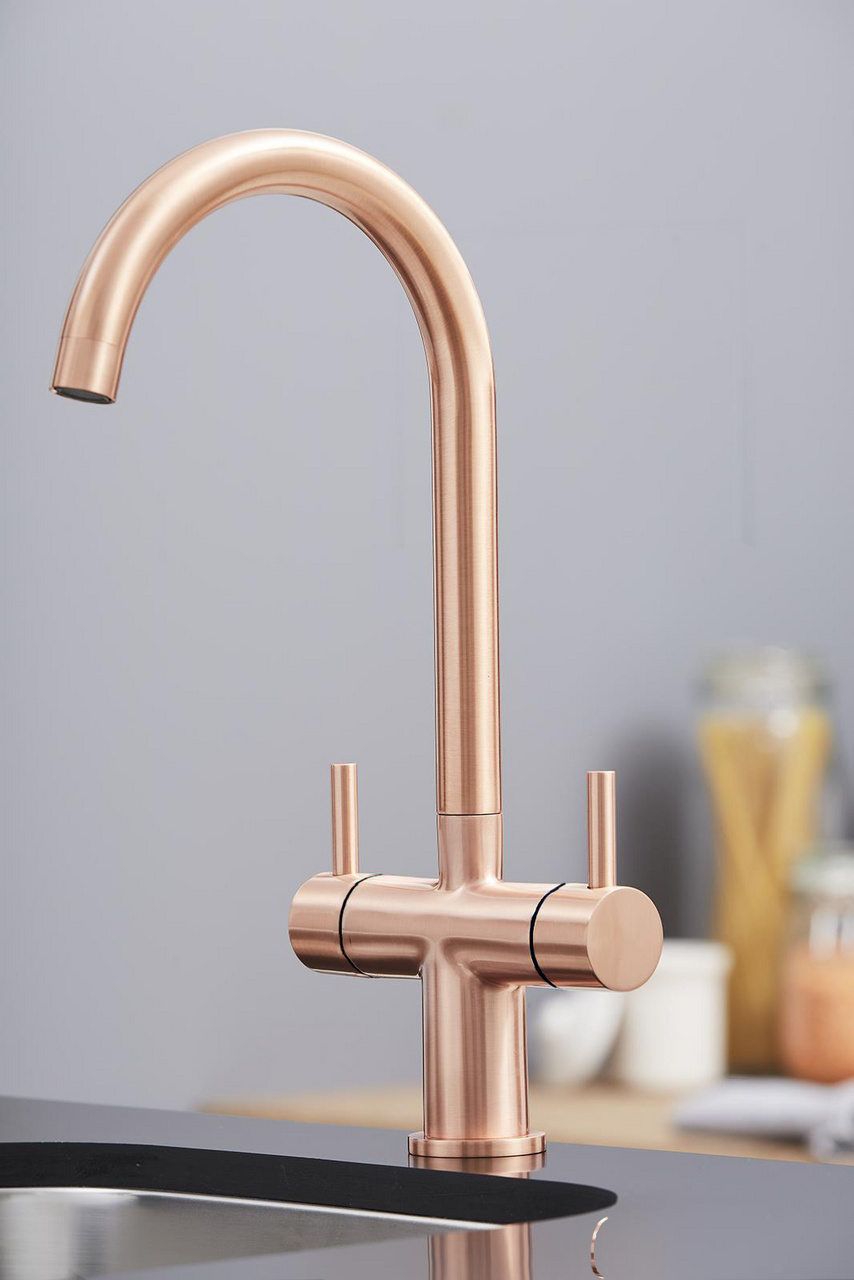 SIA KT3CU Copper Swan Neck Twin Lever Contemporary Monobloc Kitchen ...