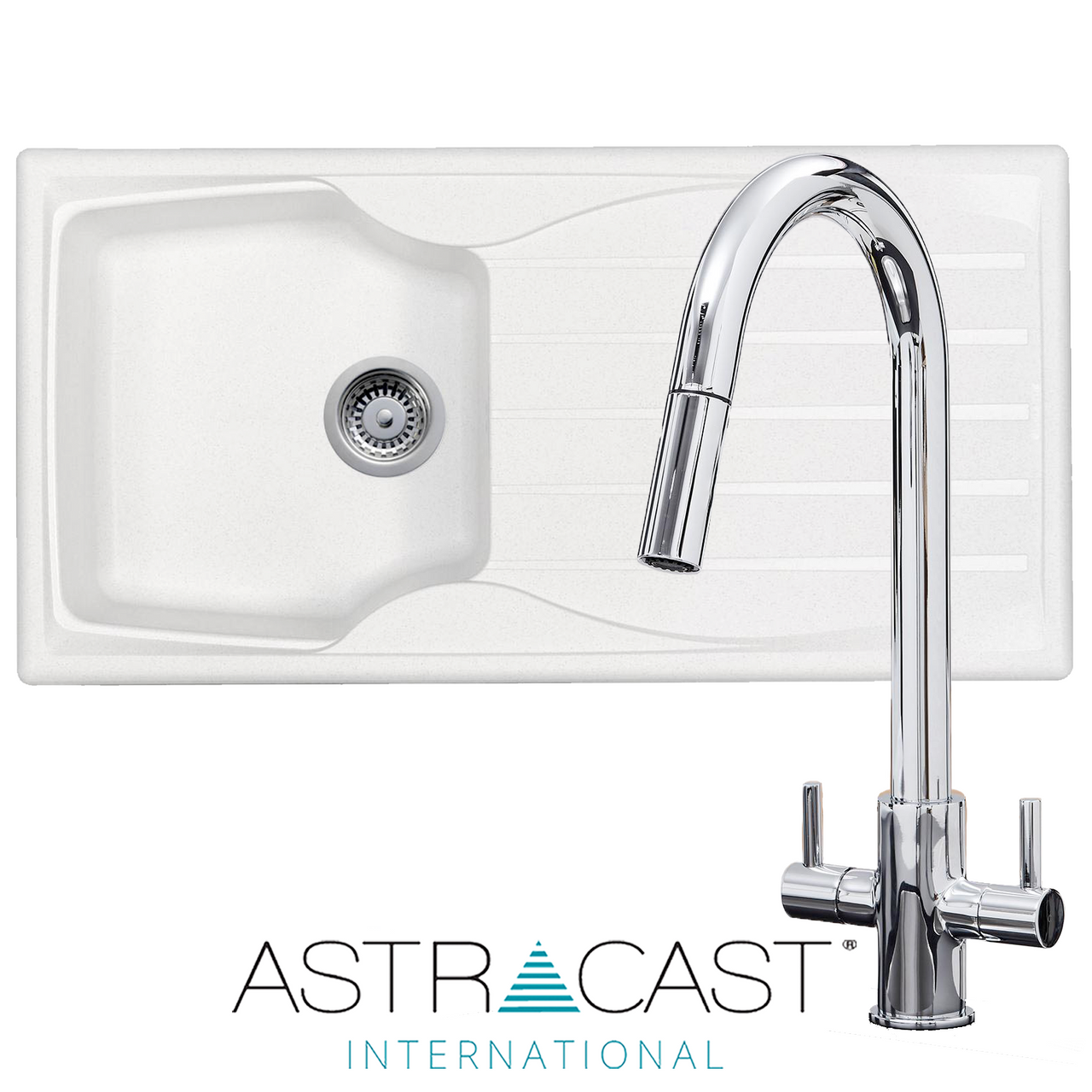 Astracast Sierra 1.0 Bowl White Kitchen Sink & Chrome Pull-Out Spray ...