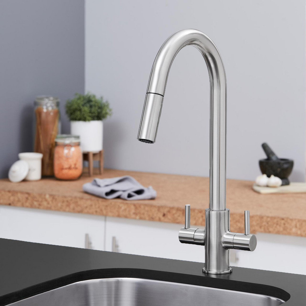 Astracast Sierra 1.0 Bowl White Kitchen Sink & Brushed Nickel Pull-Out ...